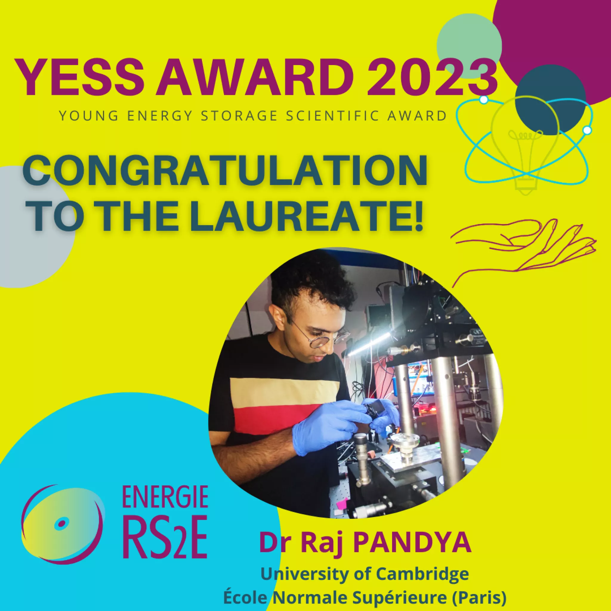 Yess Award 2023: congratulation to the winner Raj Pandya! | Actualités | RS2E